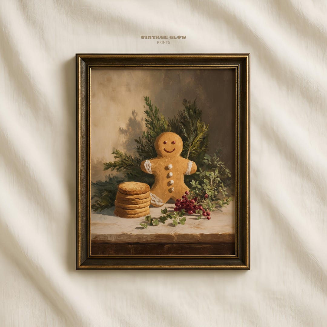 Vintage Gingerbread Man Print | Cozy Christmas Kitchen Decor | Holiday ...