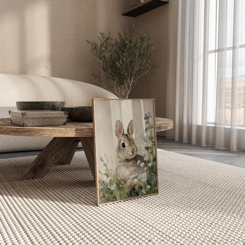 Rustic Easter Bunny Print | Vintage Cottagecore Farmhouse Rabbit Wall ...
