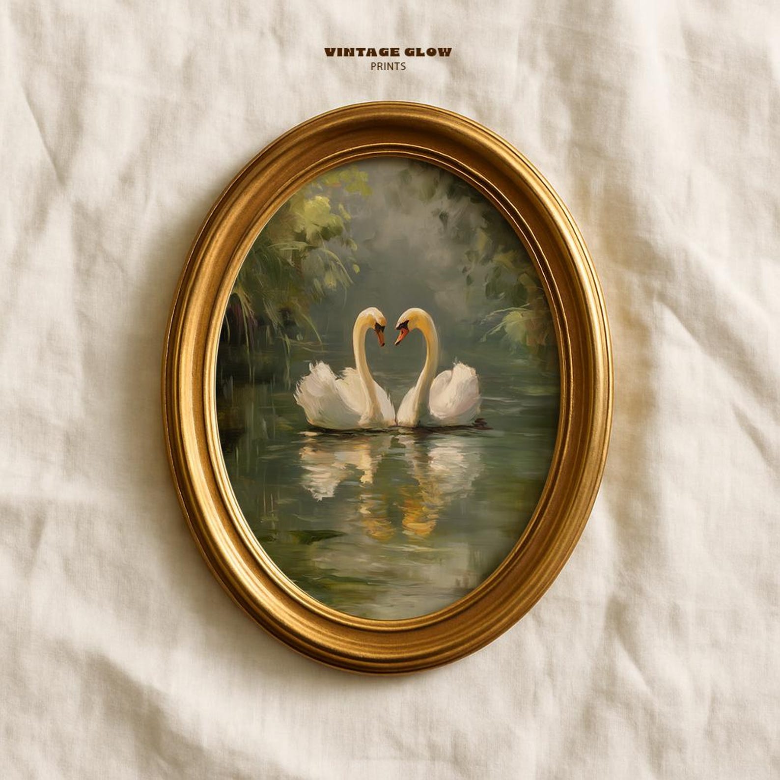 Swan Couple Art Print | Moody Neutral Wall Decor | Soft Pink Farmhouse ...