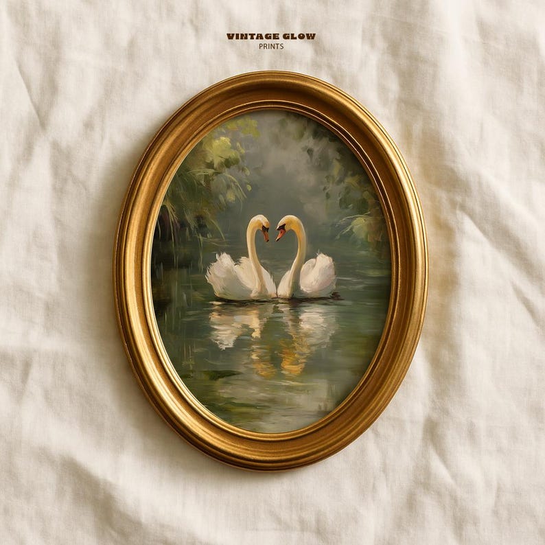 Swan Couple Art Print | Moody Neutral Wall Decor | Soft Pink Farmhouse ...