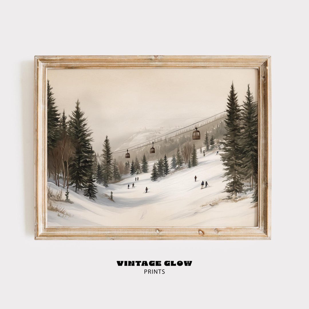 Vintage Ski Lift Print | Retro Winter Ski Slopes Rustic Wall Art ...