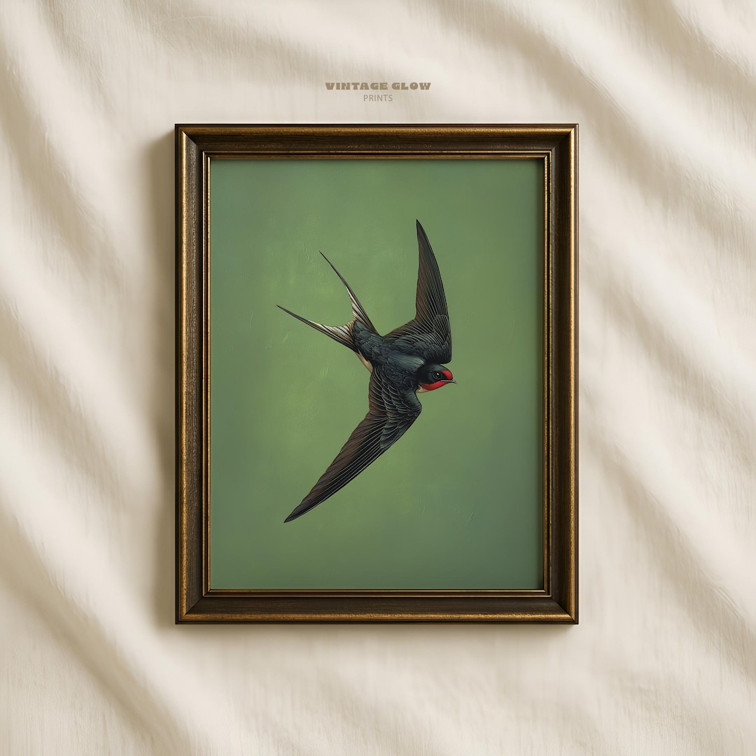 Vintage Swallow Bird Art Print | Art Deco Illustration (digital ...