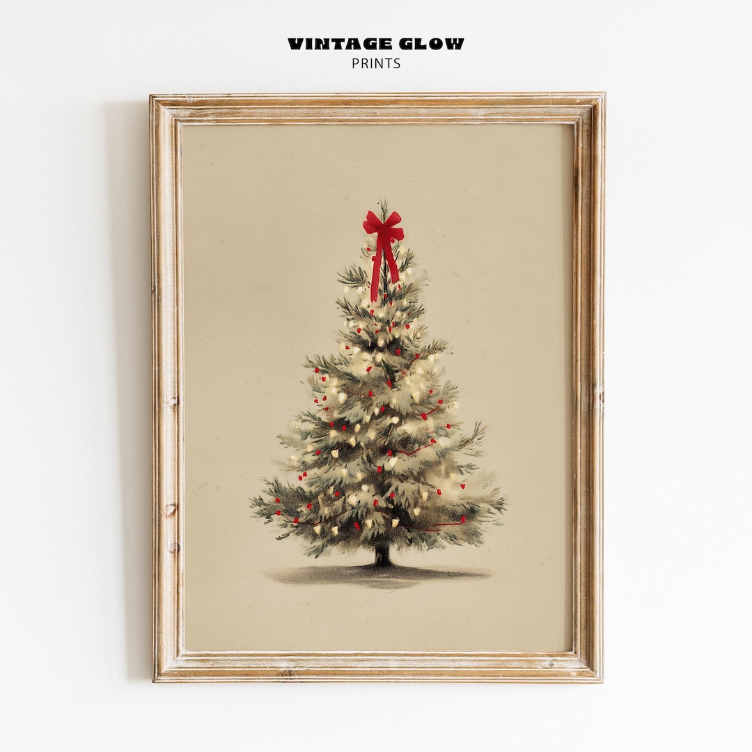 Neutral Vintage Christmas Tree Wall Art | Minimal Rustic Farmhouse ...