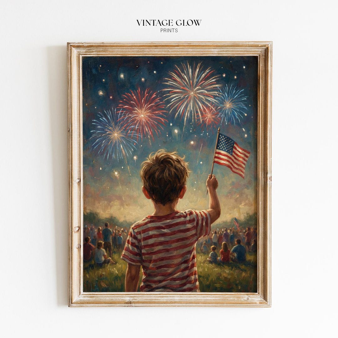 Vintage Fireworks 4th of July Printable Wall Art | Patriotic American ...
