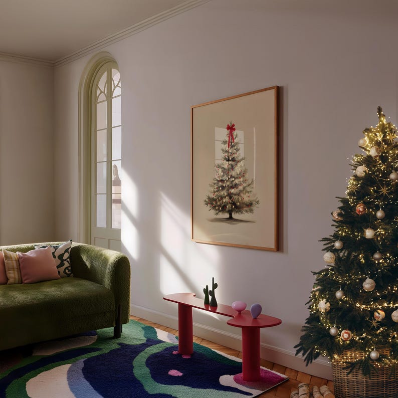 Neutral Vintage Christmas Tree Wall Art | Minimal Rustic Farmhouse ...