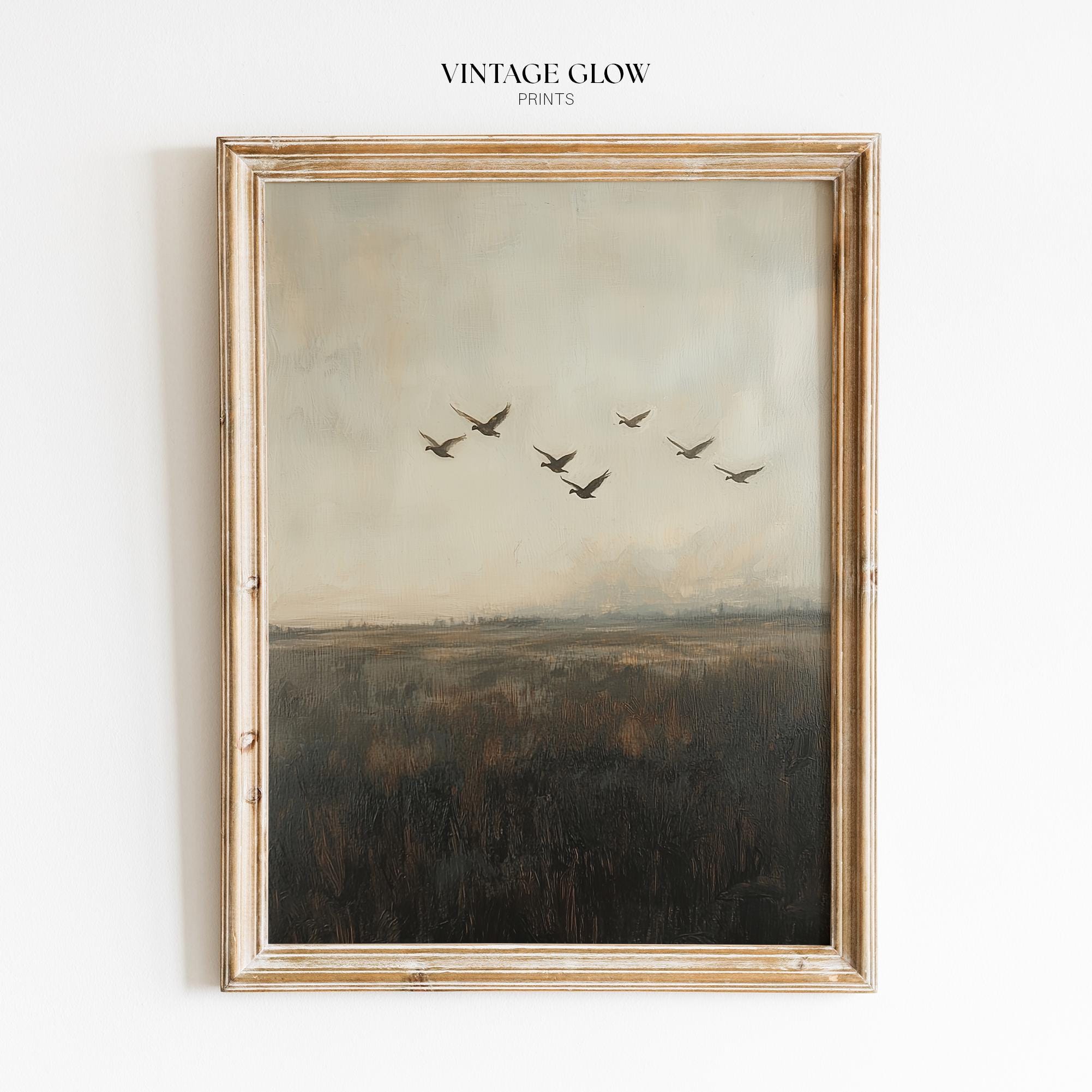 Flying Ducks Print | Vintage Countryside Landscape Rustic Farmhouse ...