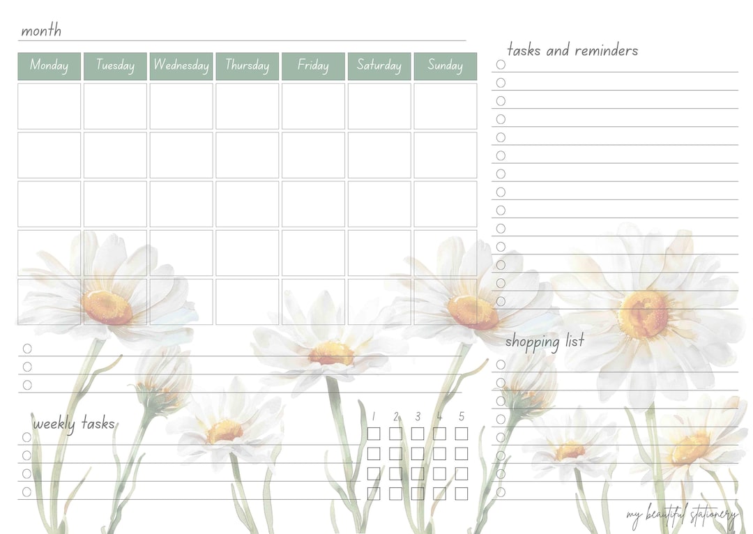 Monthly Planner Daisy Design - Etsy