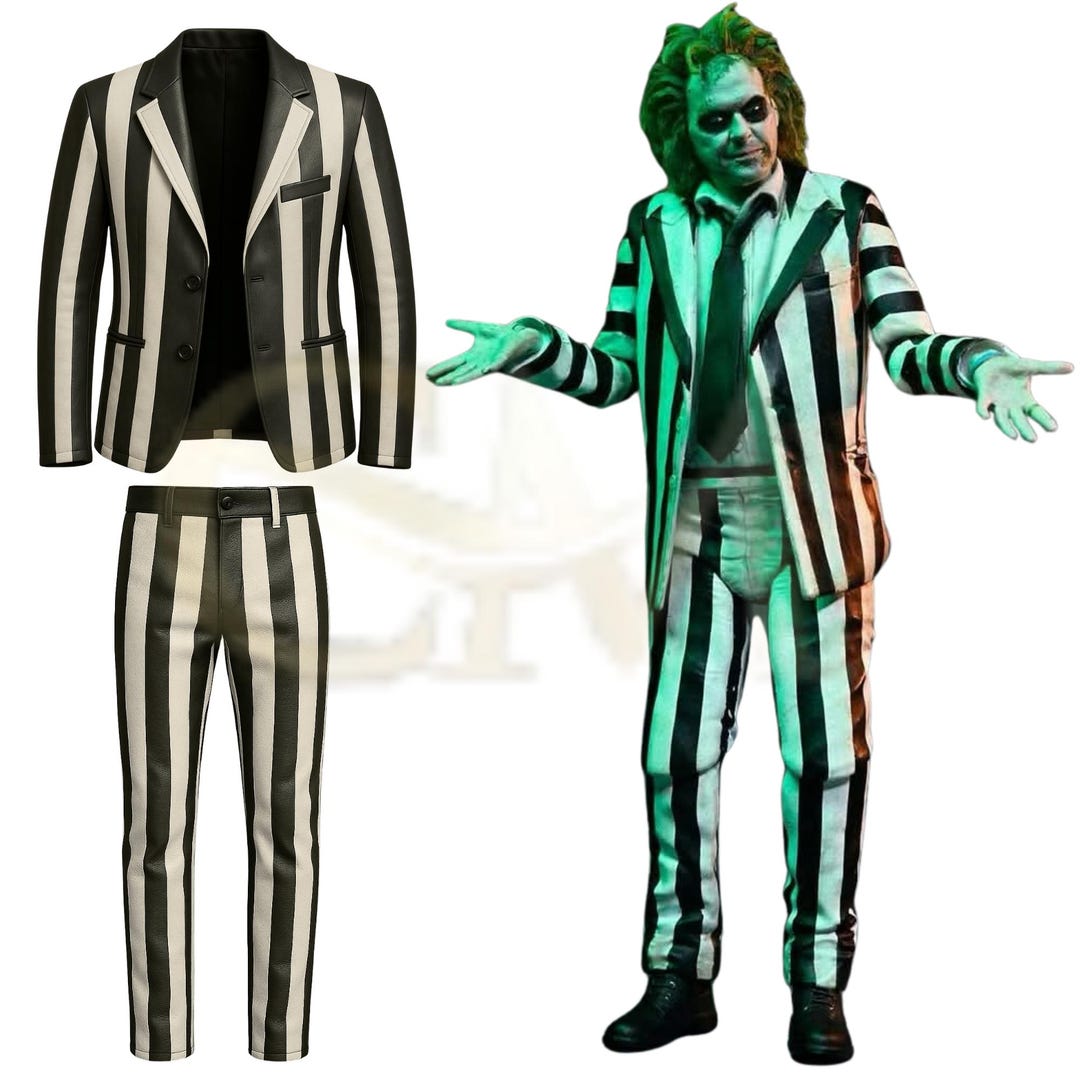 Beetlejuice Cosplay Suit Striped Jacket and Pants | Halloween Outfit ...