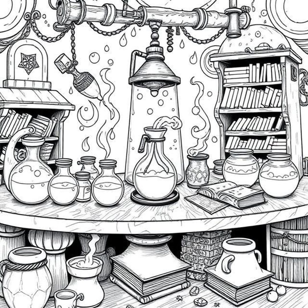 Mystic Alchemist’s Lab Coloring Page Digital Download 640 X 640 Pixels ...