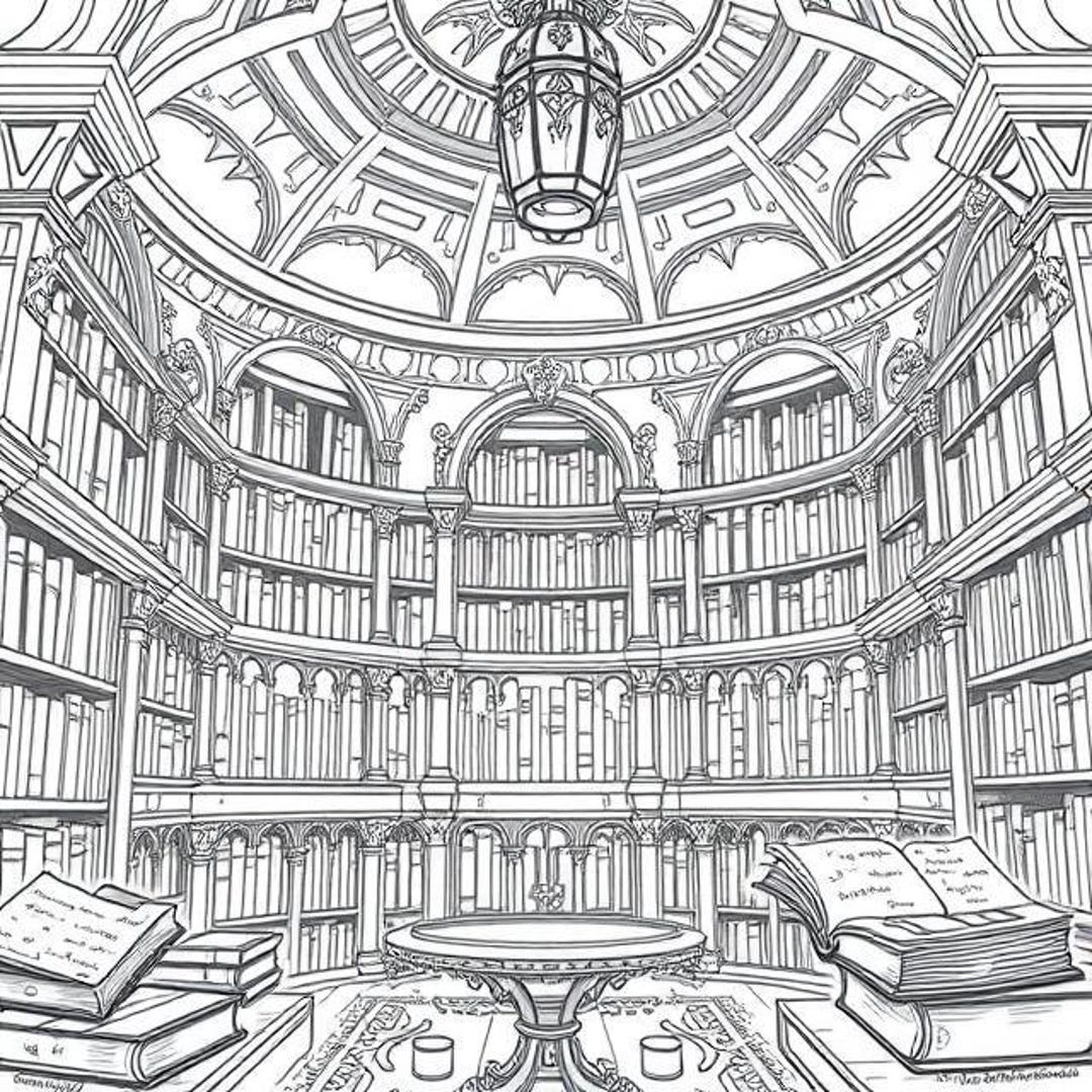 The Archane Library Coloring Page Digital Download 640 X 640 Pixels - Etsy