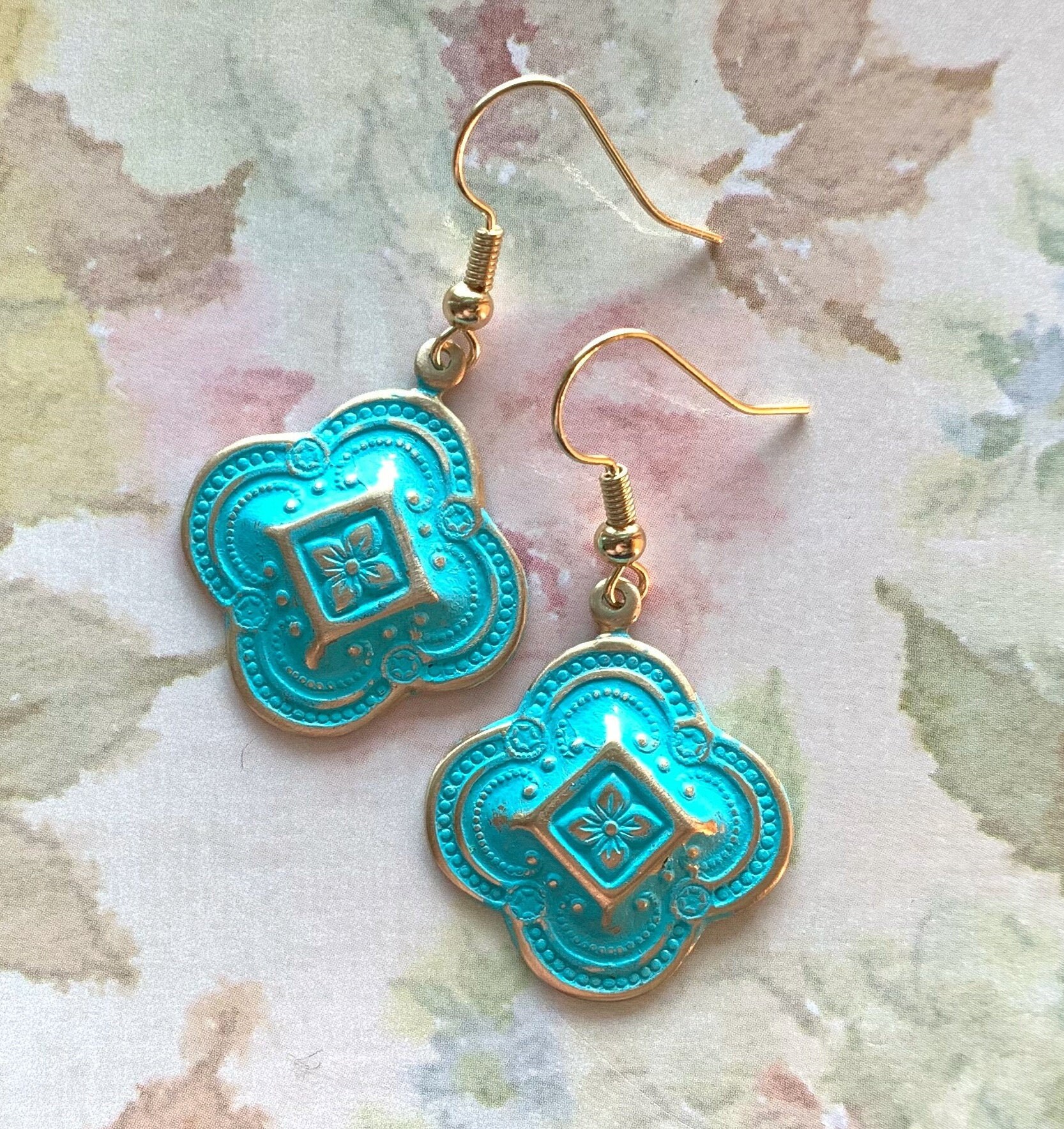 Hand Painted Boho Dangle Earrings in Blue Boho Gifts for Her | Etsy