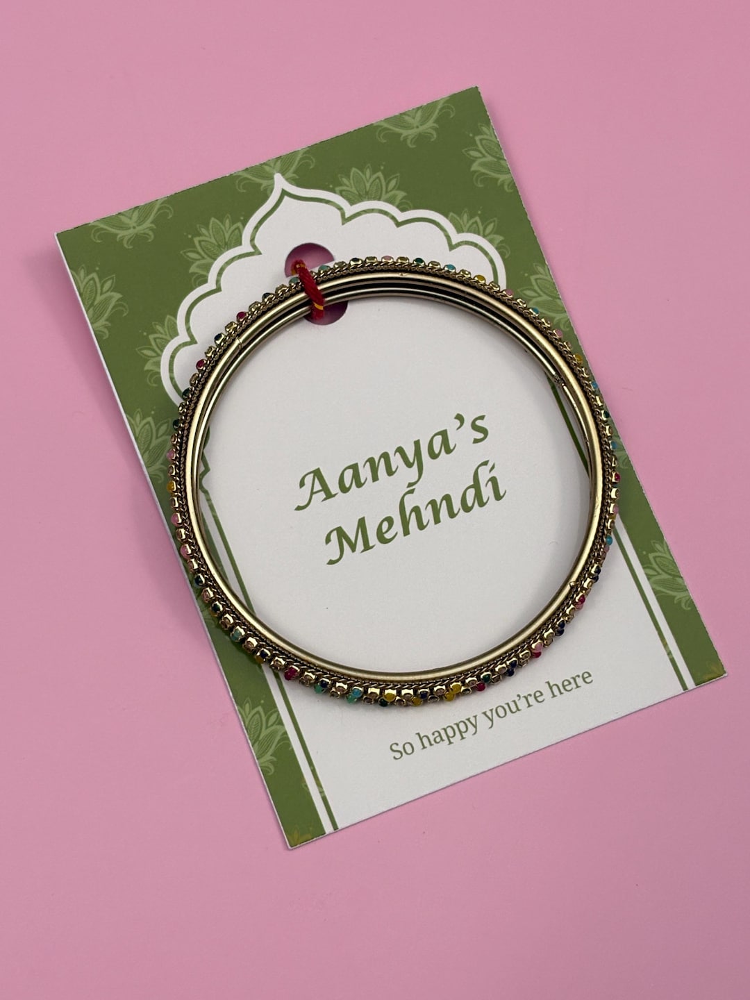 Personalized Mehndi Bangle Tags | Classic Mehndi Green Arch - Etsy