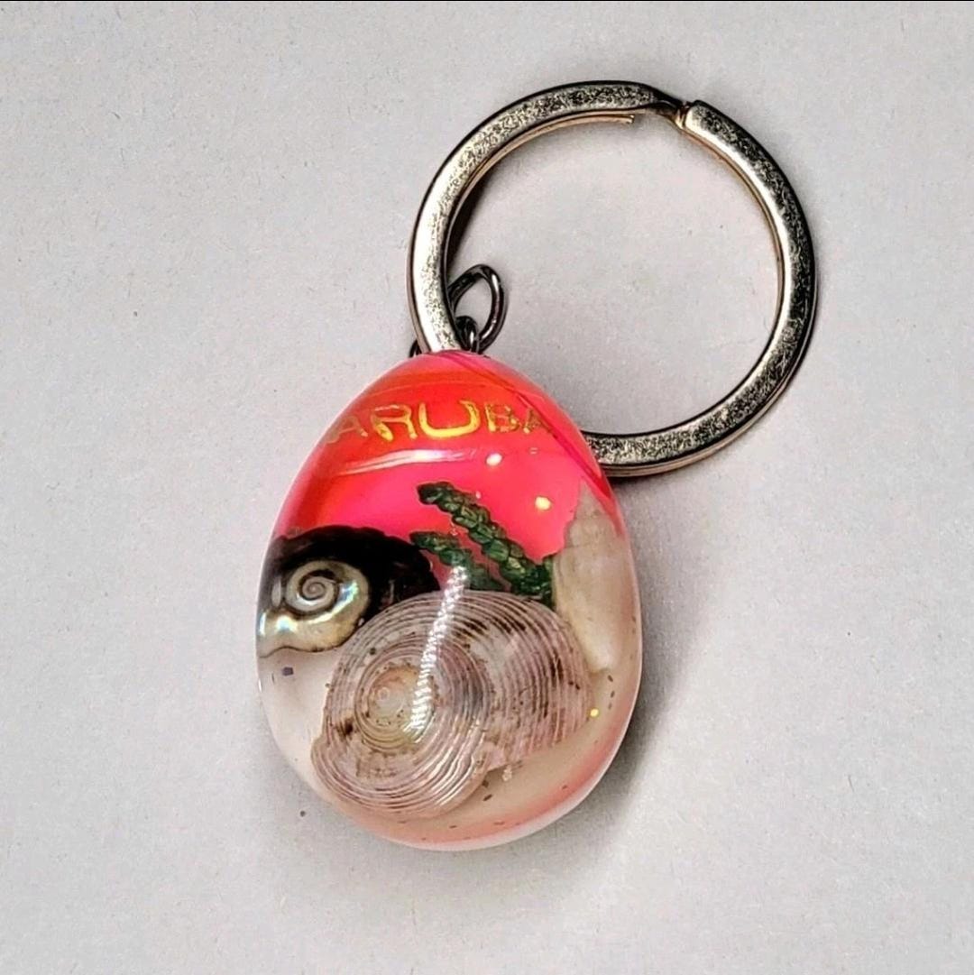 Vintage Aruba Souvenir Acrylic Keychain Shells Pink Travel Beach ...