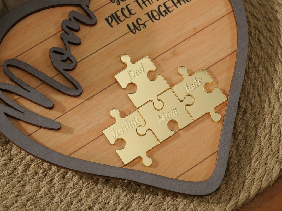 Custom Father's Day Puzzle Sign Personalized Engraved Wood Name Gift ...