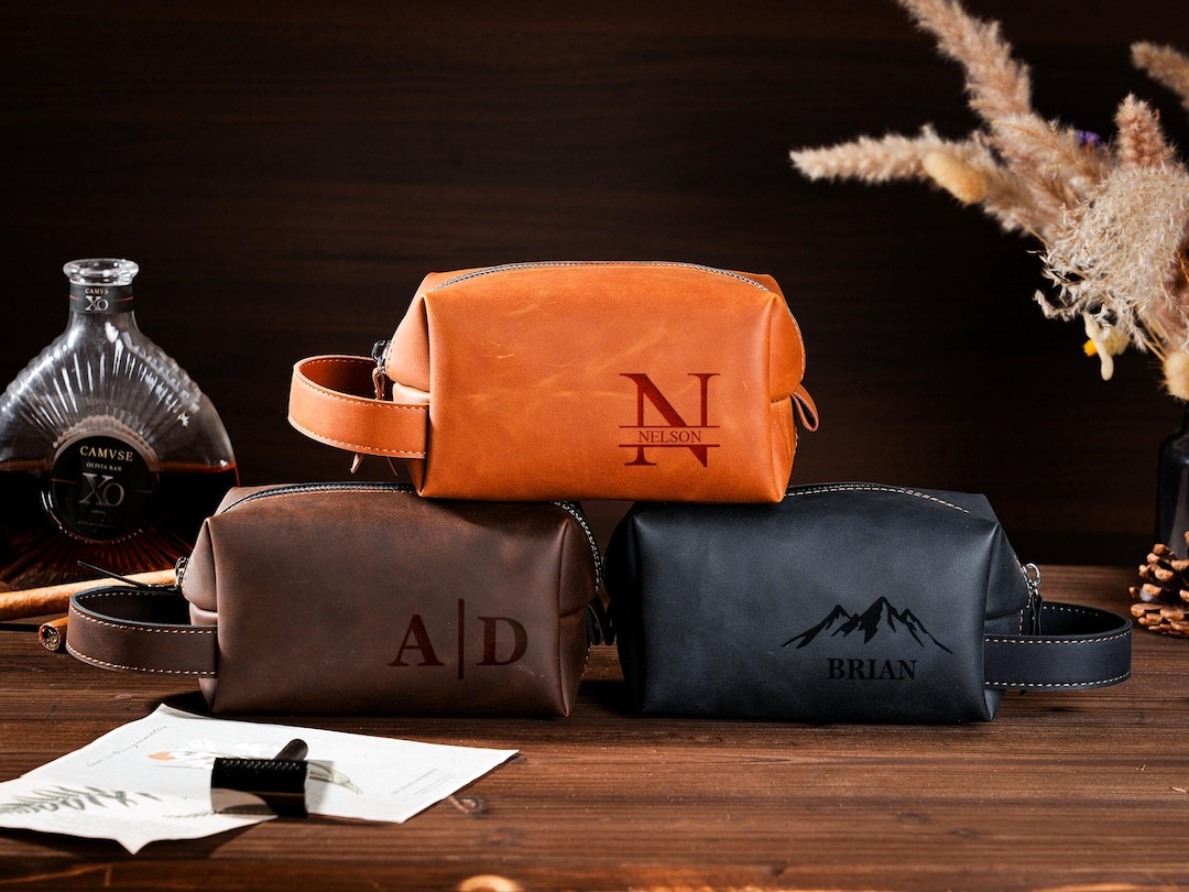 Personalized Leather Dopp Kit, Men's Travel Toiletry Bag, Laser ...