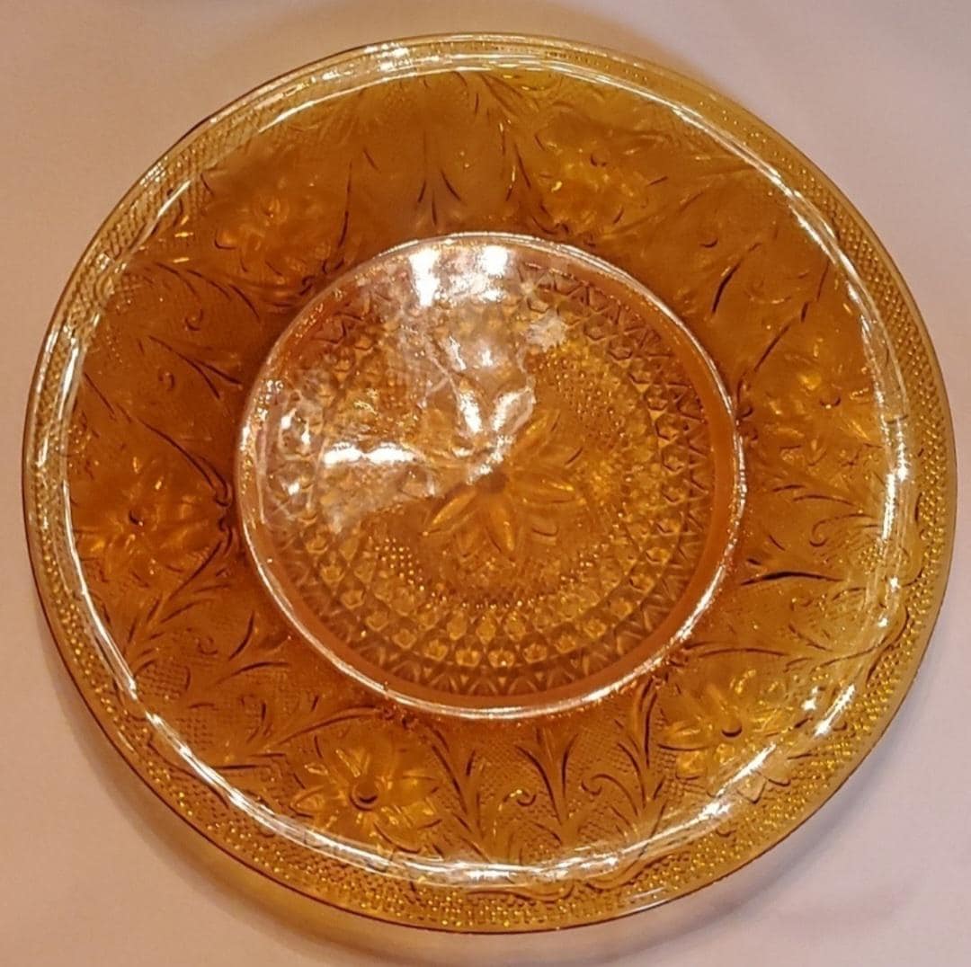 Indiana Glass Tiara Crystal Dinner Plates Amber Sandwich Pattern 2 Pcs ...