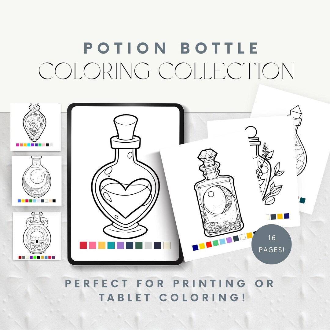 Potion Bottle Coloring Pages | Fantasy Printable Art for Kids & Adults ...