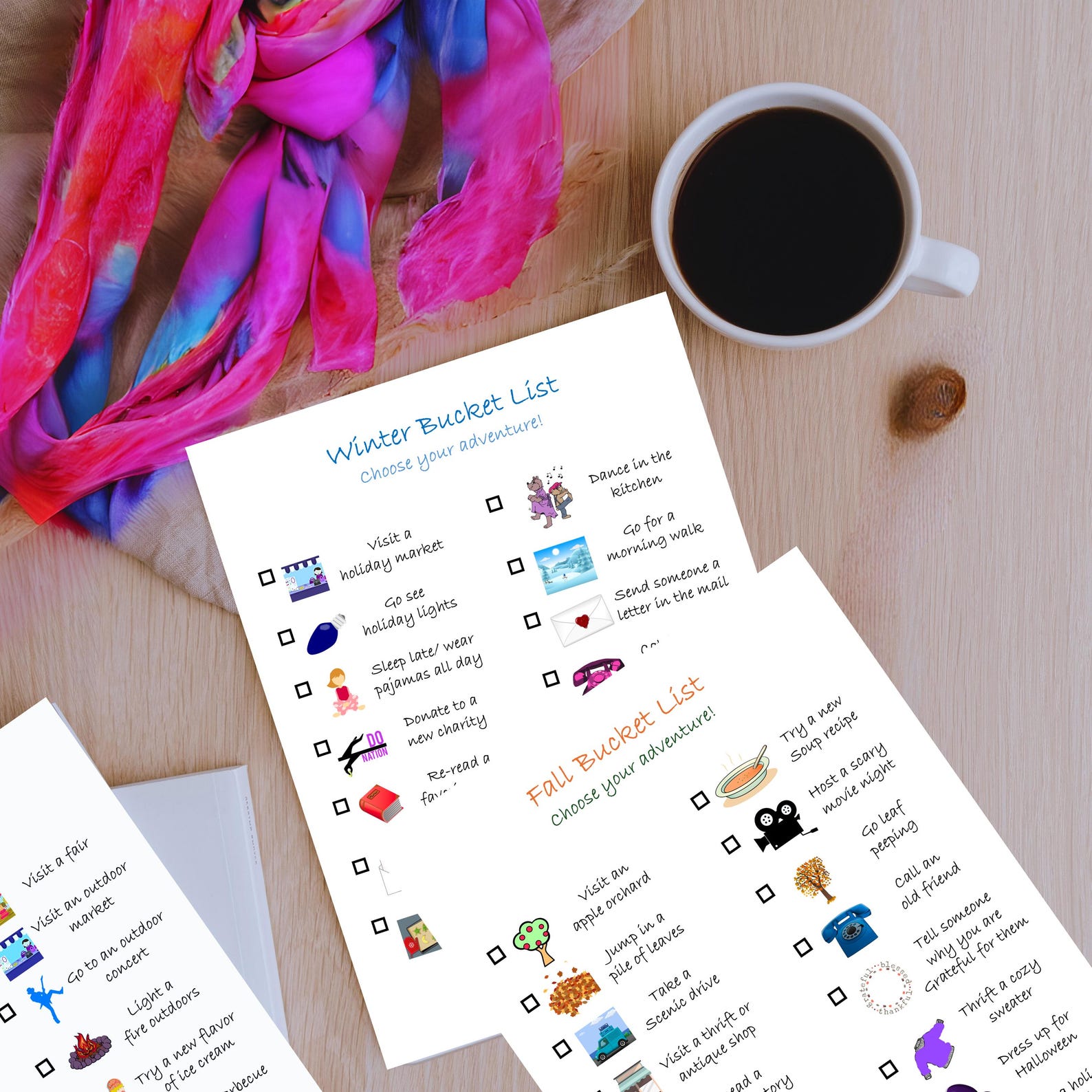 Seasonal Bucket List Printable PDF Four Seasons Activity Planner for ...