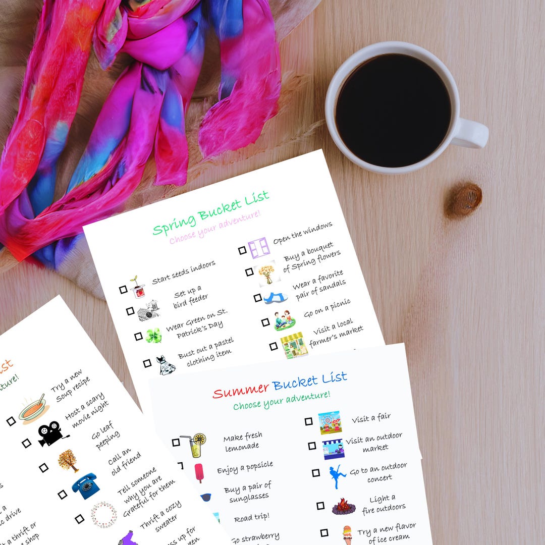 Seasonal Bucket List Printable PDF Four Seasons Activity Planner for ...