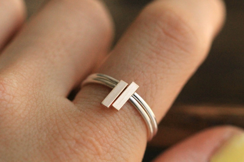 Initial Stacking Ring 14K Recycled Gold and Silver Custom - Etsy