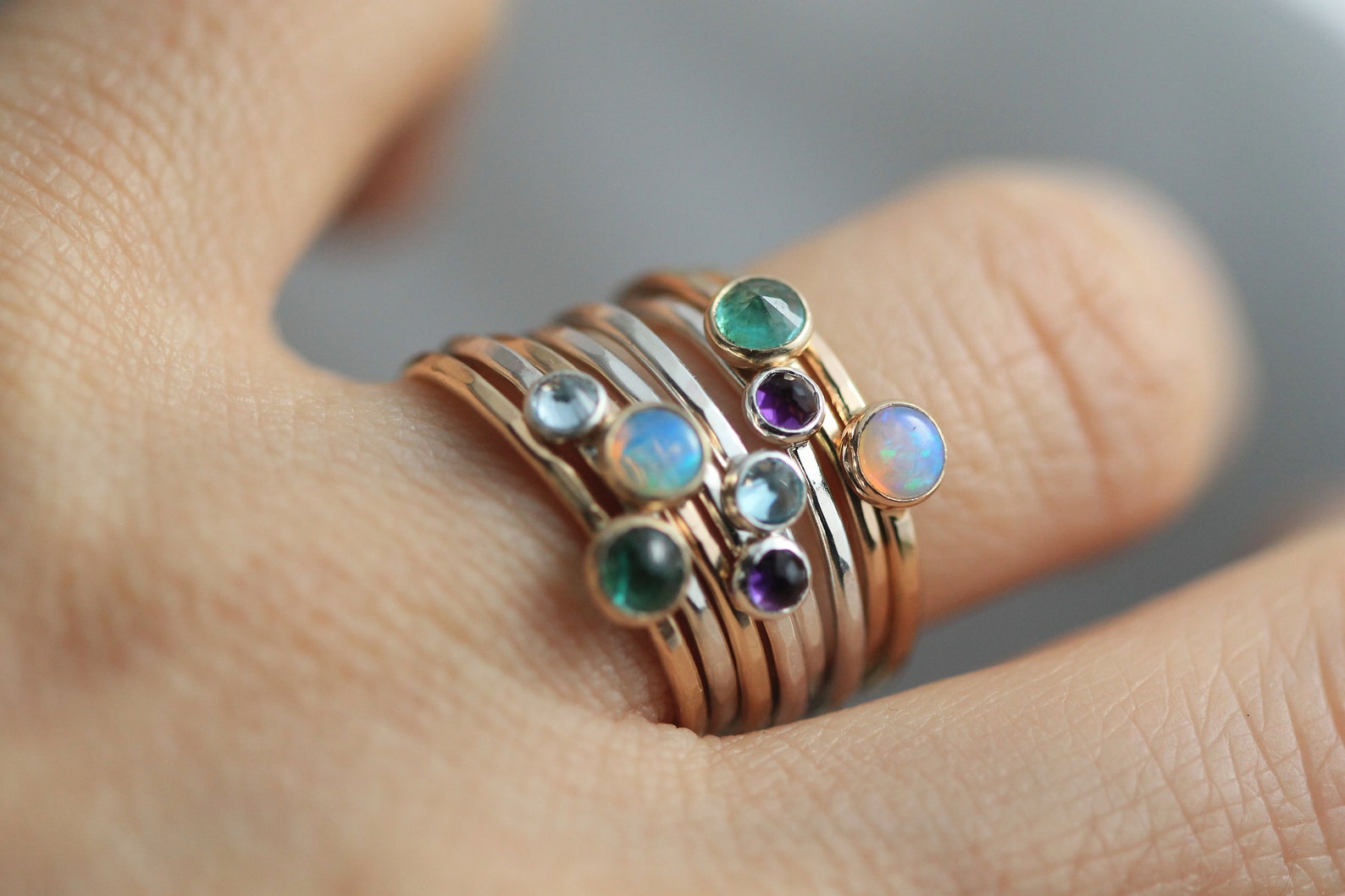 Two Gemstone Double Birthstone Adjustable Stacking Ring Set - Etsy