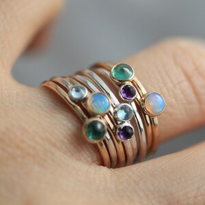 Two Gemstone Double Birthstone Adjustable Stacking Ring Set - Etsy