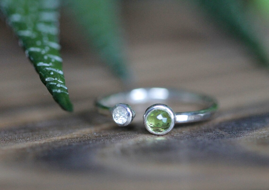 Double Gemstone Ring Dual Birthstone Ring Silver Stacking - Etsy