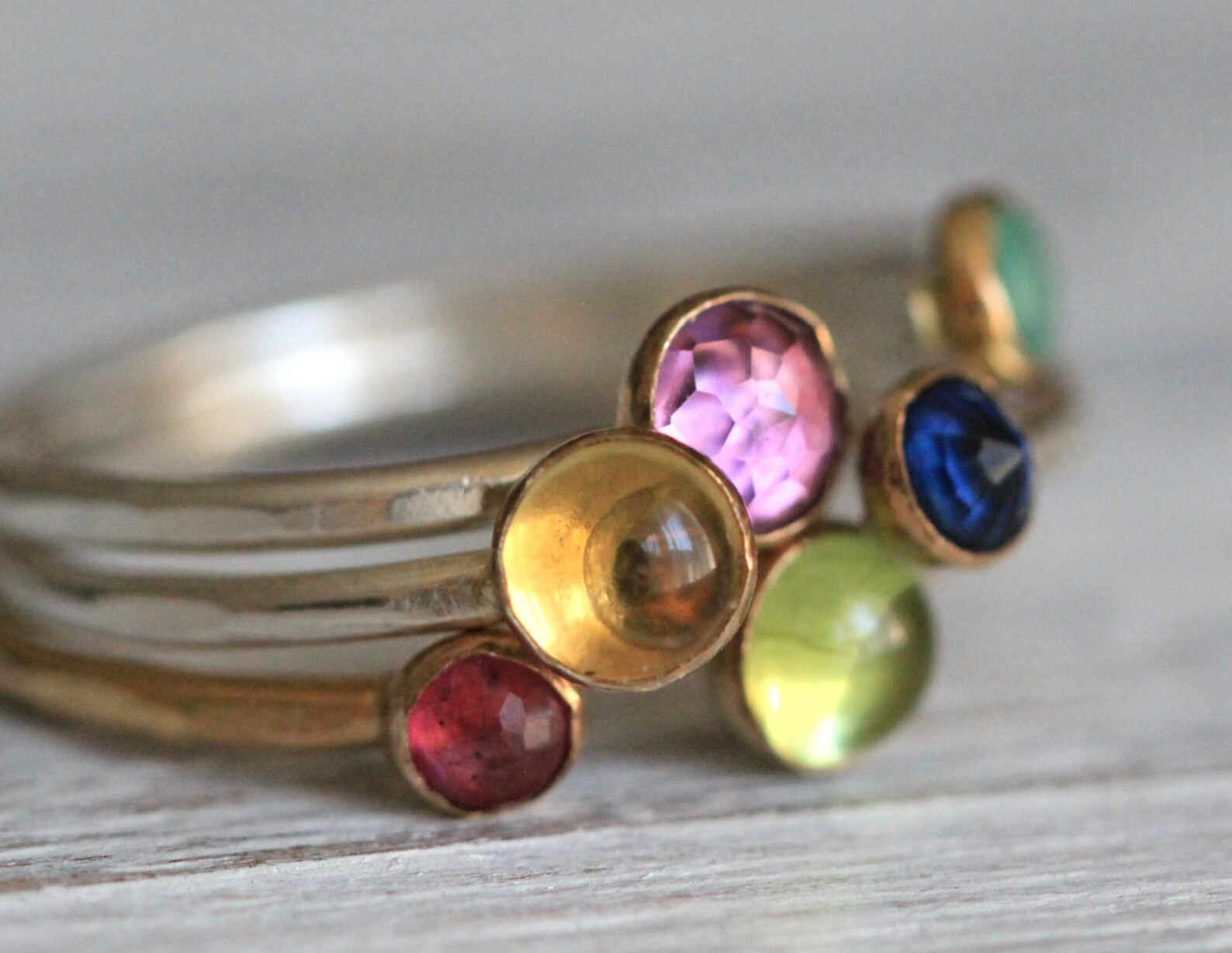 Two Gemstone Double Birthstone Adjustable Stacking Ring Set - Etsy