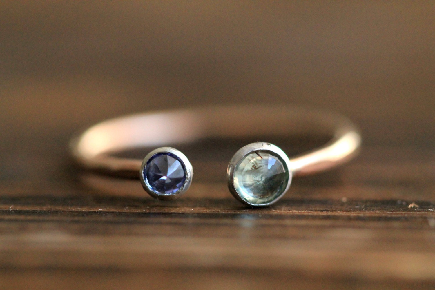 Blue Sapphire Ring Dual Birthstone Ring Silver Stacking Ring - Etsy