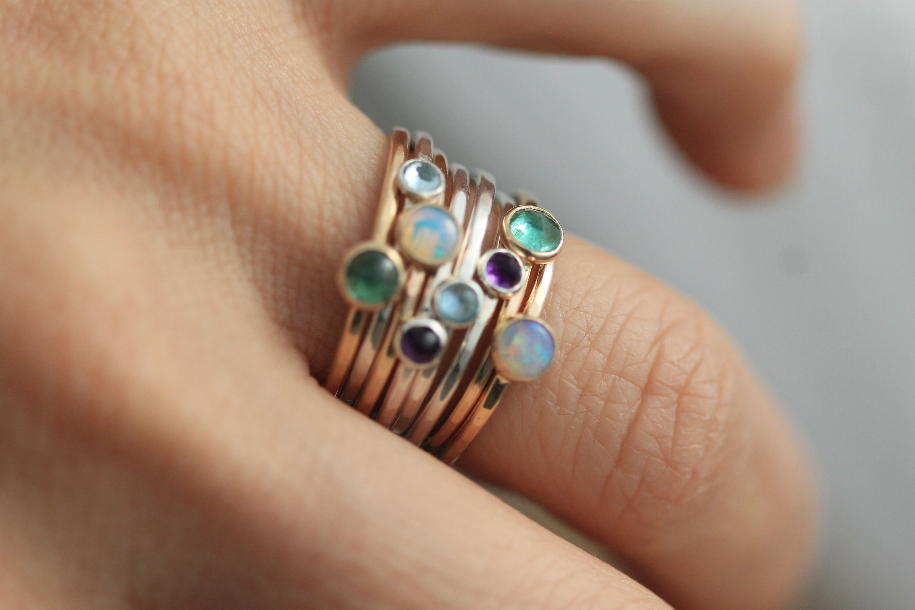 Two Gemstone Double Birthstone Adjustable Stacking Ring Set | Etsy