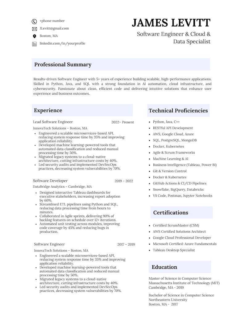 Ats-friendly Tech Resume Template Kit | Editable Canva Design With ...