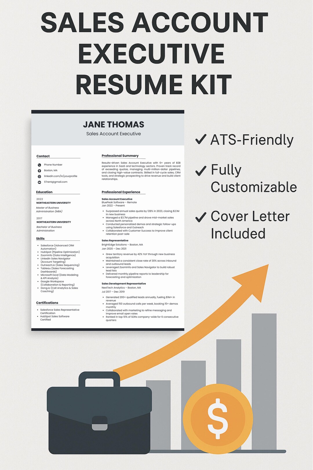 Sales Executive Resume Template Ats-friendly CV & Cover Letter Modern ...