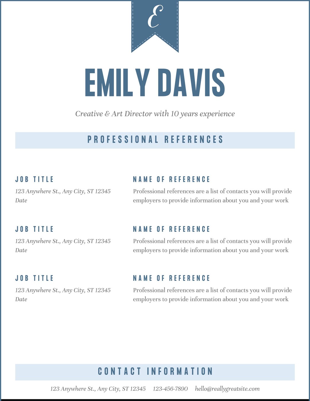 Modern Professional Reference Sheet Template | Editable Canva Resume ...