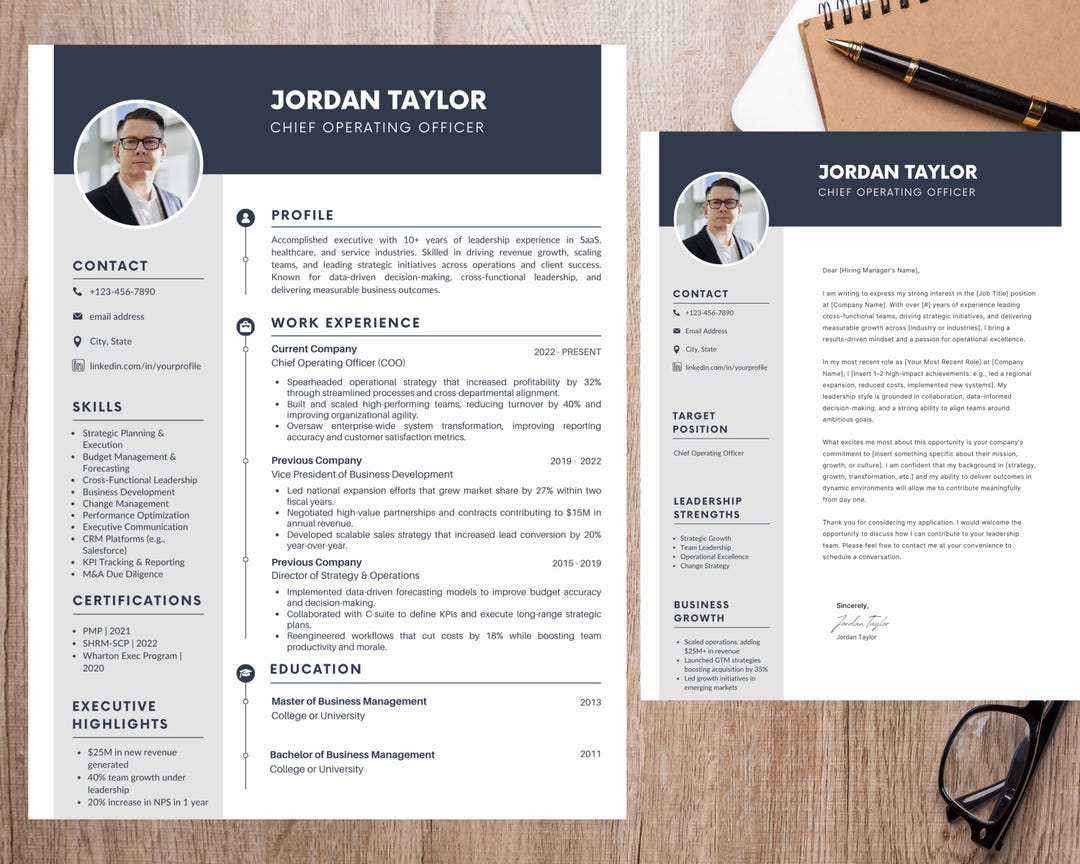 C-level Executive Resume Template With Photo | Ats-friendly ...