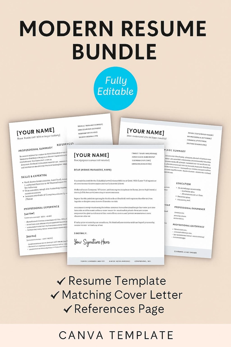 Canva Resume Template Bundle: Modern, Ats-friendly, Editable (digital ...