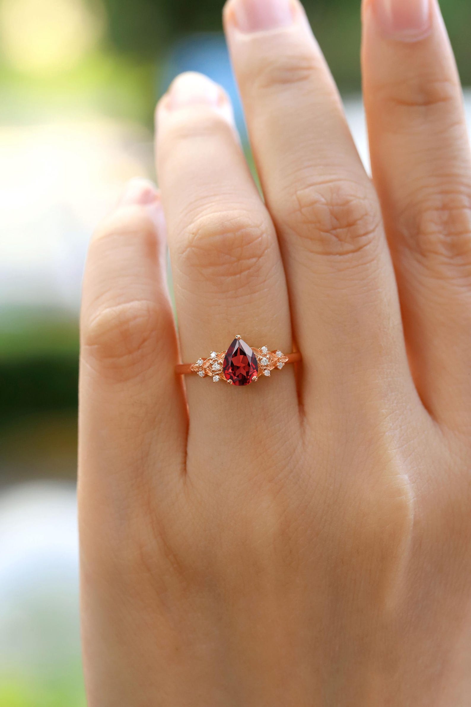 2PCS Antique Ruby Couple Wedding Ring Set Leaf Floral Couple Promise ...