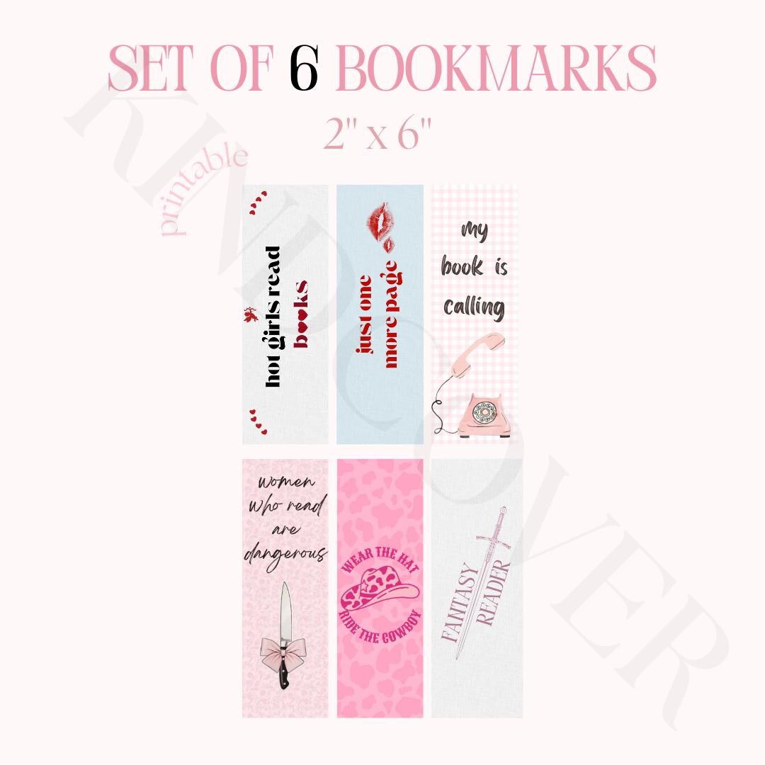 Pink Printable Bookmark Set of 6 | Digital Download | Gifts for Book ...