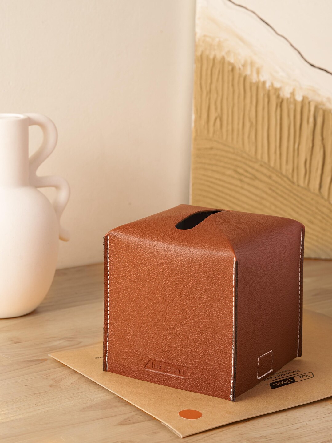Leather Tissue Box Cover Square– Aesthetic Tissue Box Holder for Home ...