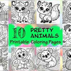 10 Pretty Animal Coloring Pages for Kids – Printable Digital Download ...