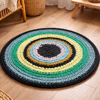 Handmade Rag Rug. Hand Dyed Materials in Purple, Green, Blue, and Grey ...
