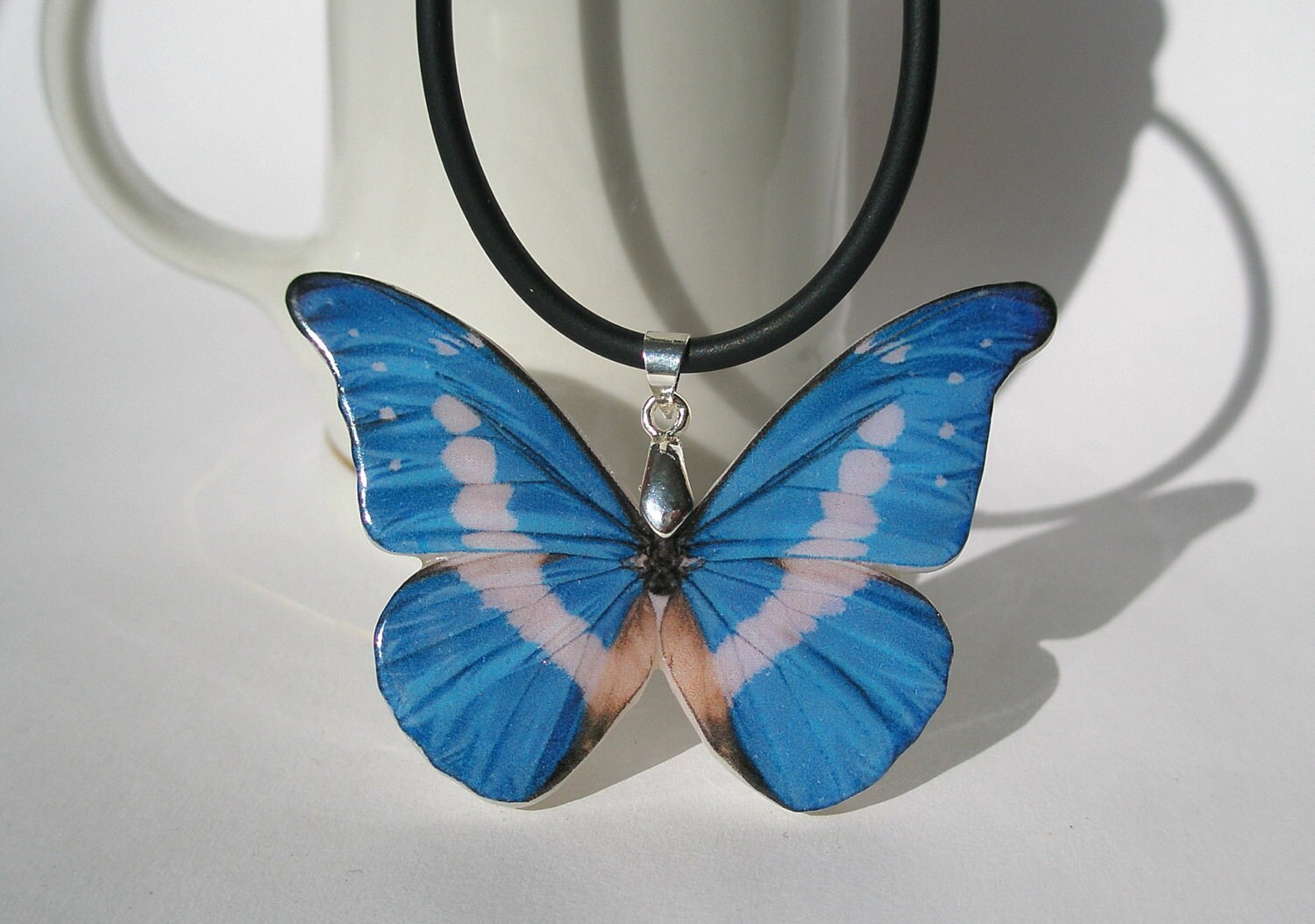 Morpho Helena Butterfly Necklace | Blue and White Butterfly Polymer ...