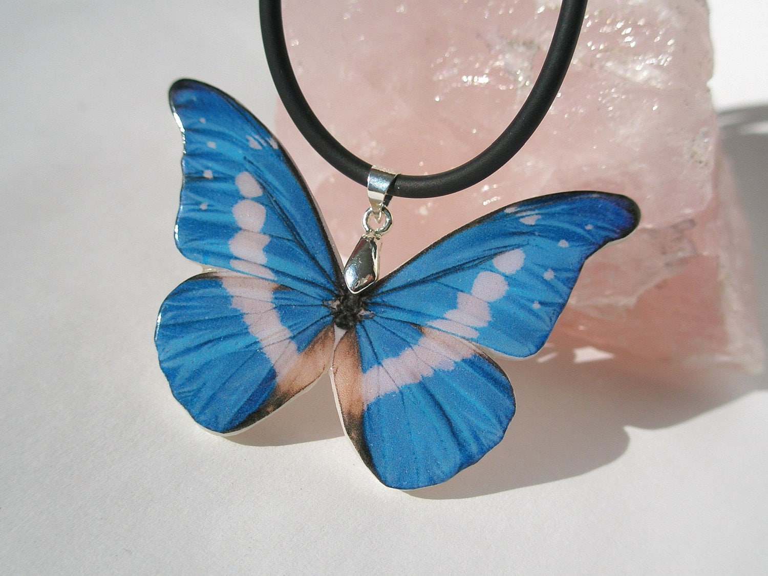 Morpho Helena Butterfly Necklace | Blue and White Butterfly Polymer ...