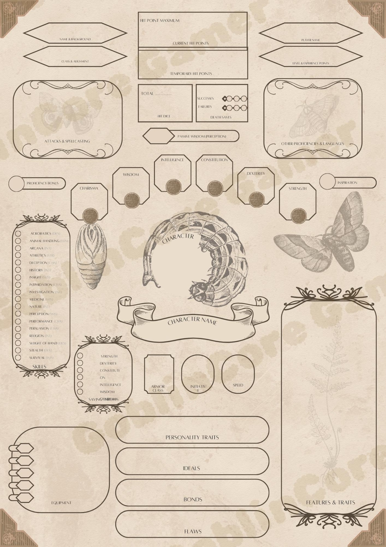 Moth Journal - Dnd 5E Character Sheet Digital Download, Printable ...