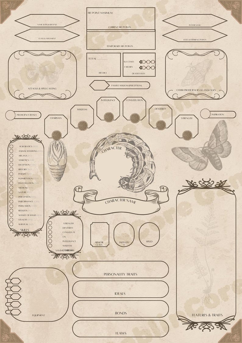 Moth Journal - Dnd 5E Character Sheet Digital Download, Printable ...