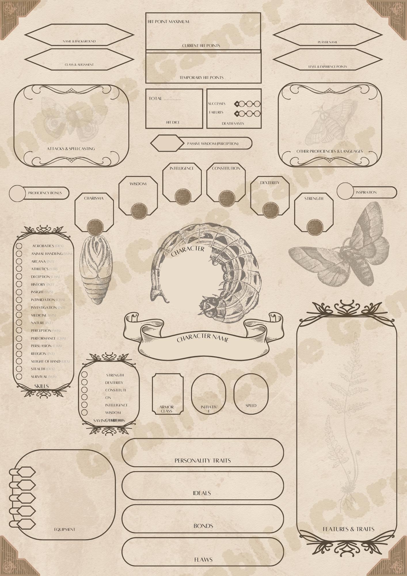 Moth Journal - Dnd 5E Character Sheet Digital Download, Printable ...