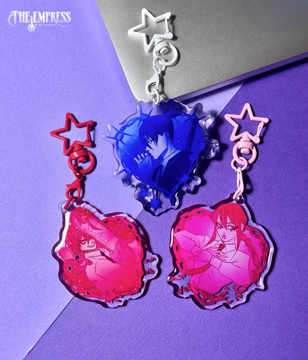 Aki Hayakawa Denji Makima Keychain Set | Chainsaw Man Acrylic Glitter ...