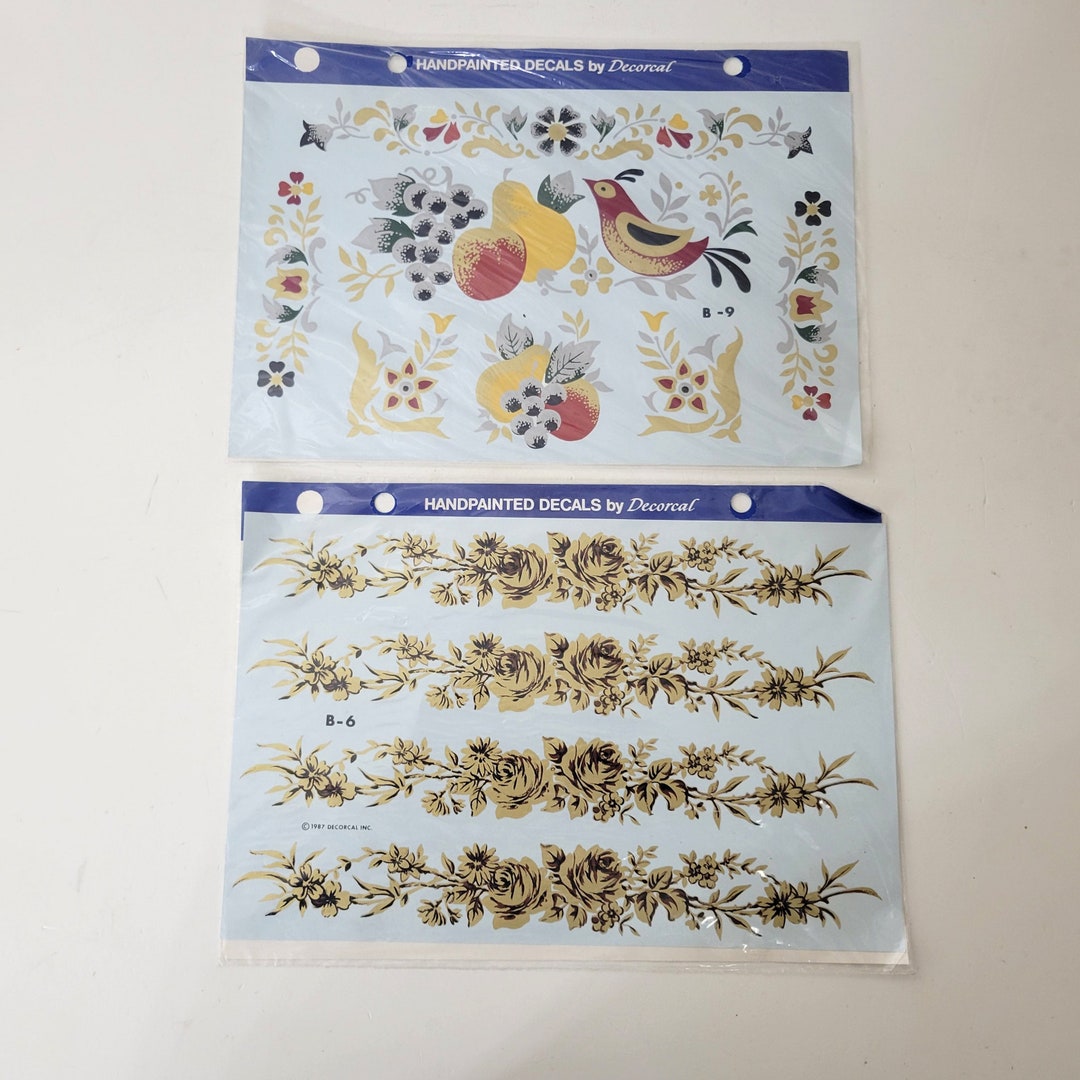 Vintage Decorcal Handpainted Decal Sheets Gold Roses and Colonial ...
