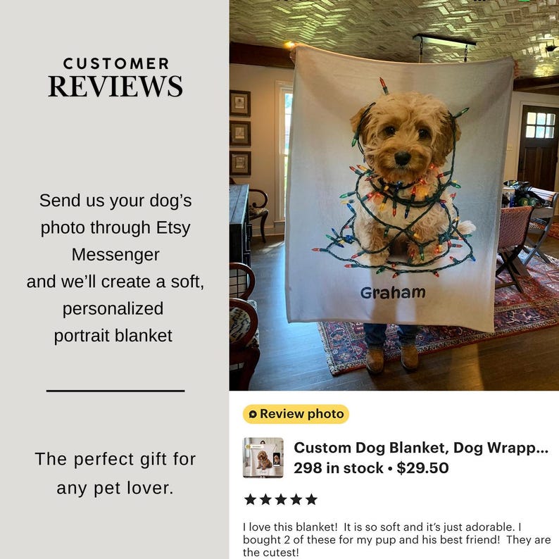 Custom Dog Blanket, Dog Wrapped in Christmas Lights, Velveteen Pet ...