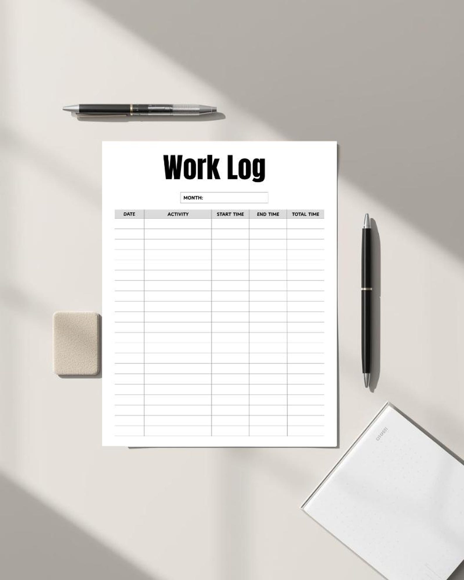 Editable Work Log Template | Printable Daily Time Tracker (canva PDF ...