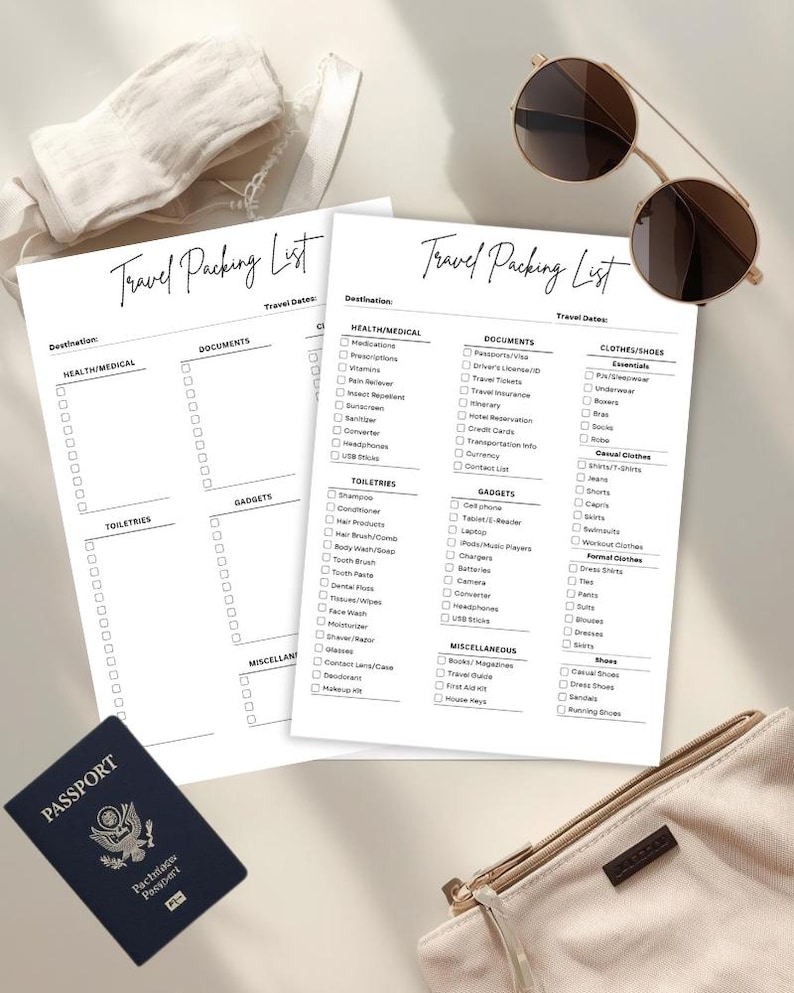 Travel Packing List Printable, Vacation Packing Checklist, Planner ...